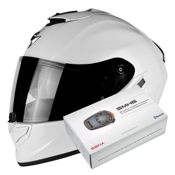 Pack Motorradhelm + Motorrad Kommunikation : Scorpion Exo 1400 Evo Air Solid Pearl White + Kit ...