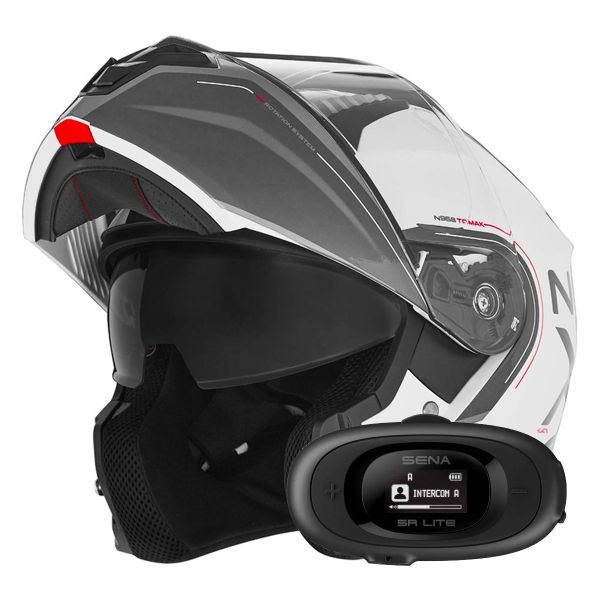 Pack Motorradhelm + Motorrad Kommunikation : NOX N968 Tomak White Red ...